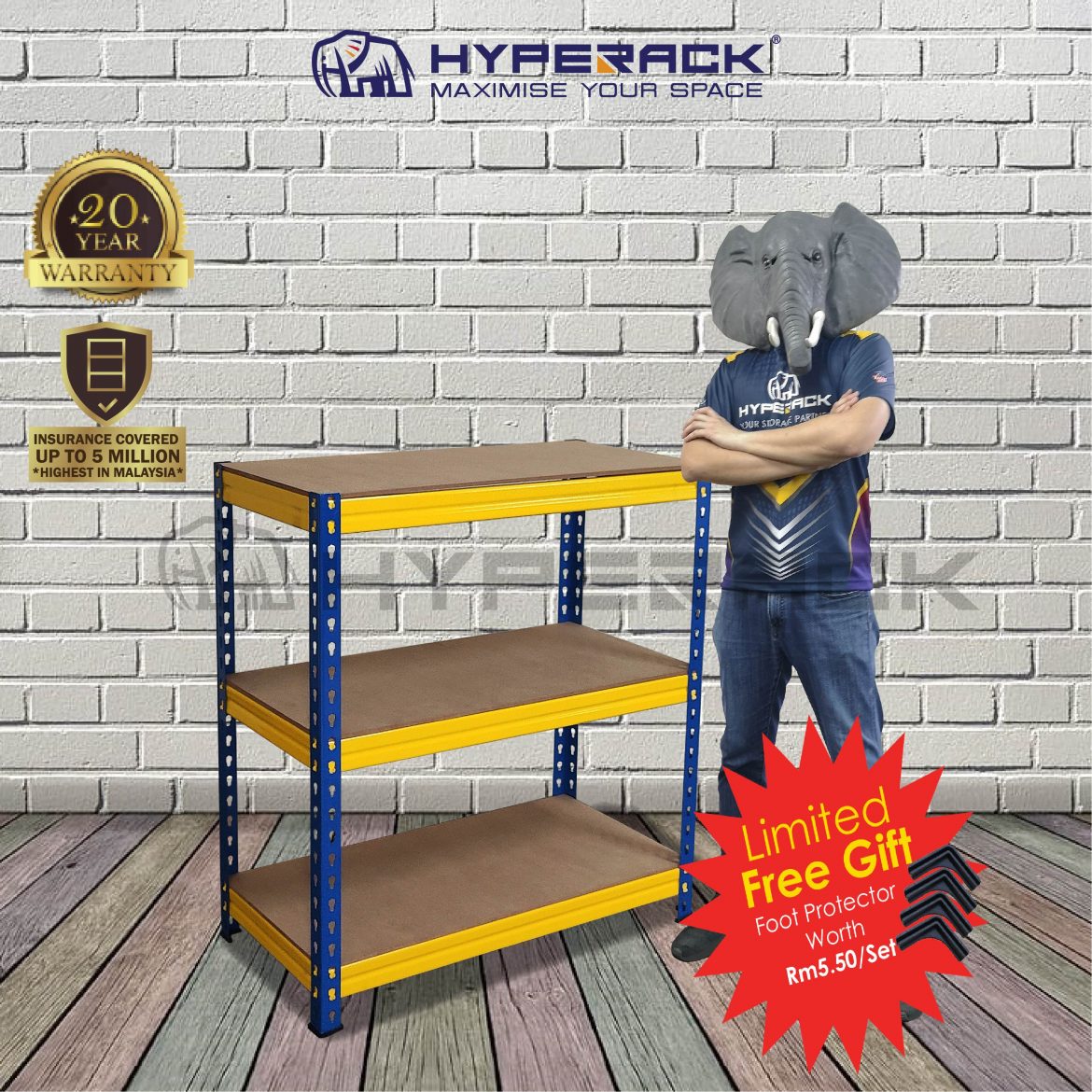 HYPERACK ™️ Rak Besi Slotted Angle Bar Upright 10 kaki Boltless Rack ...