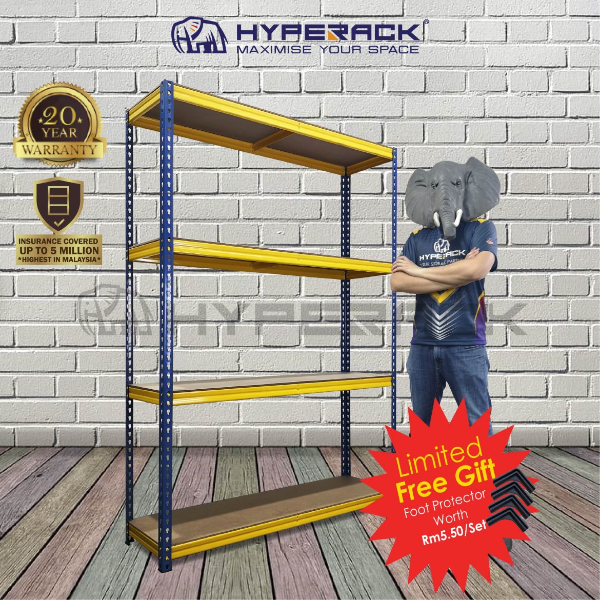 HYPERACK ™️ Rak Besi Slotted Angle Bar Upright 10 kaki Boltless Rack ...