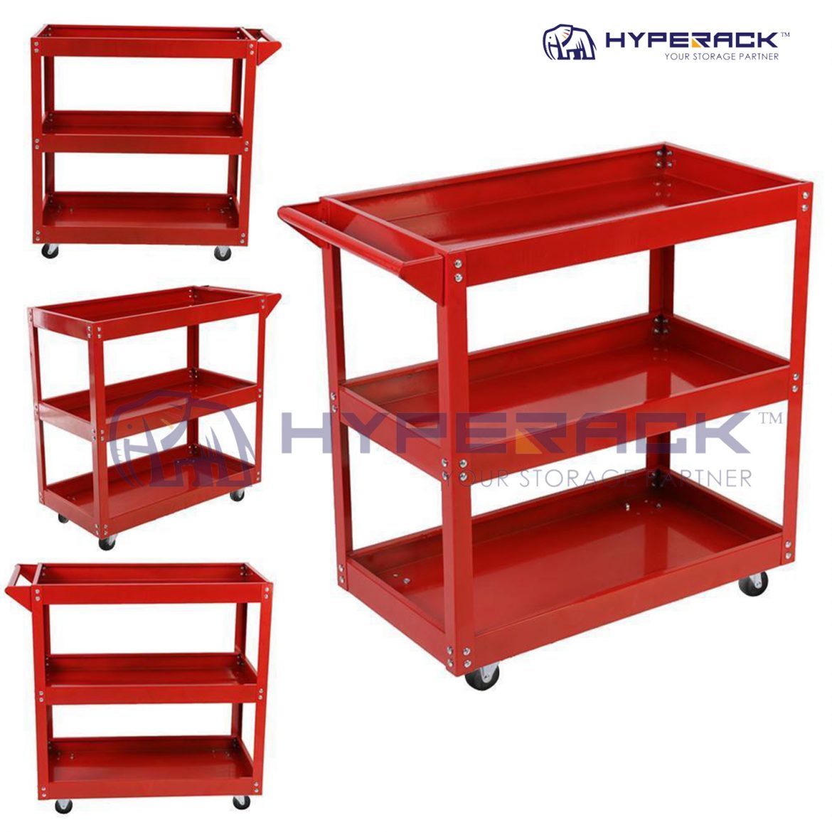 HYPERACK™️ Trolley Rack 3 Layers Service Cart Metal Steel Tool Trolley ...