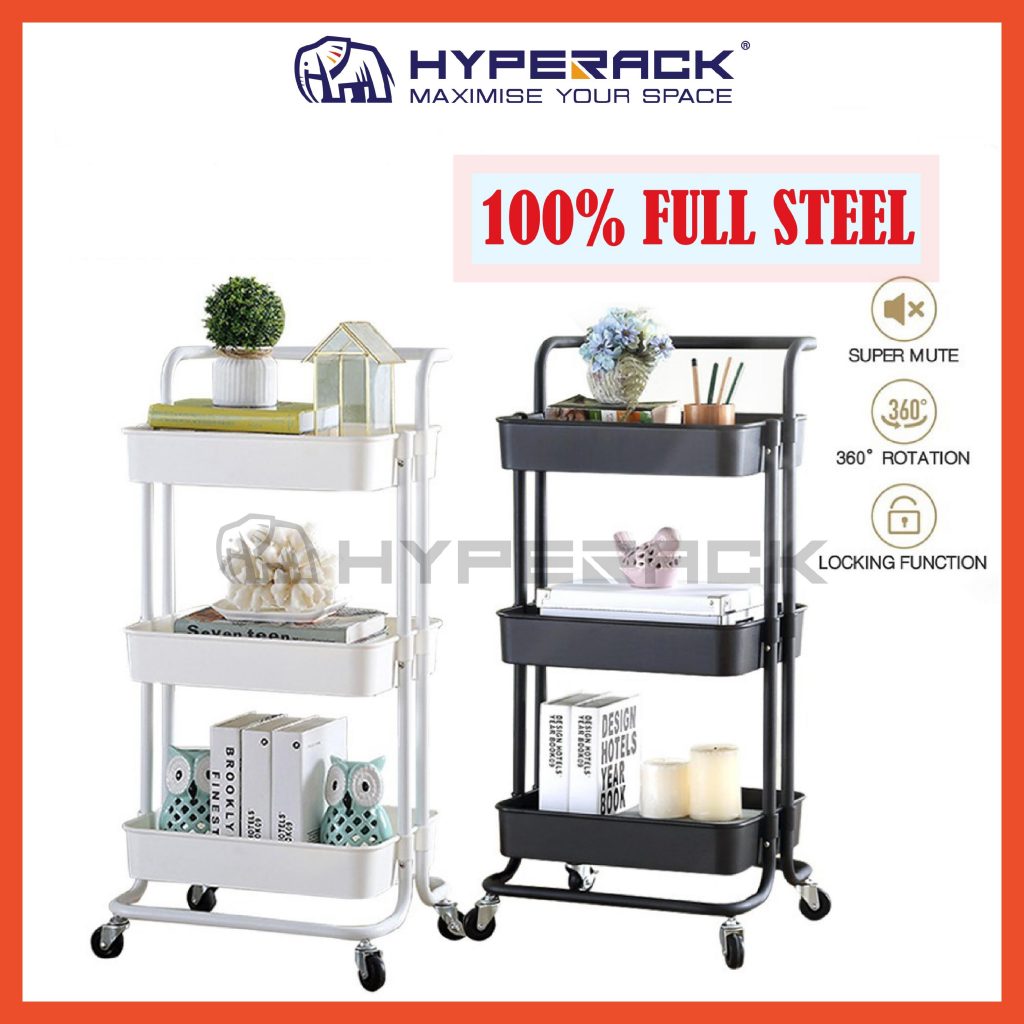 HYPERACK™️[High Quality] Trolley Rack 3 Layers Service Cart Metal Steel ...