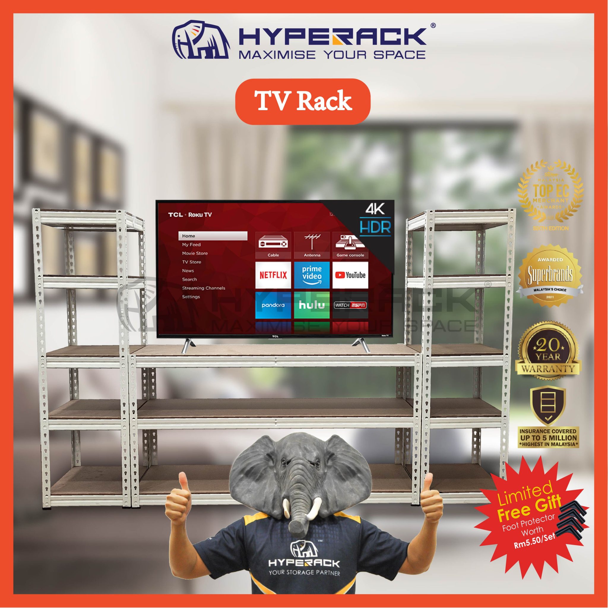 HYPERACK ™️ Rak TV Rack Shelf TV Cabinet 4ft 5ft Storage Rack TV Rack ...