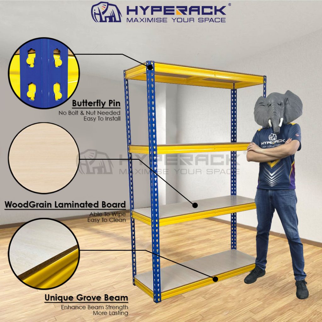 HYPERACK ™️ Boltless Rack WoodGrain Laminated Board – 216cm Heights x 4 ...
