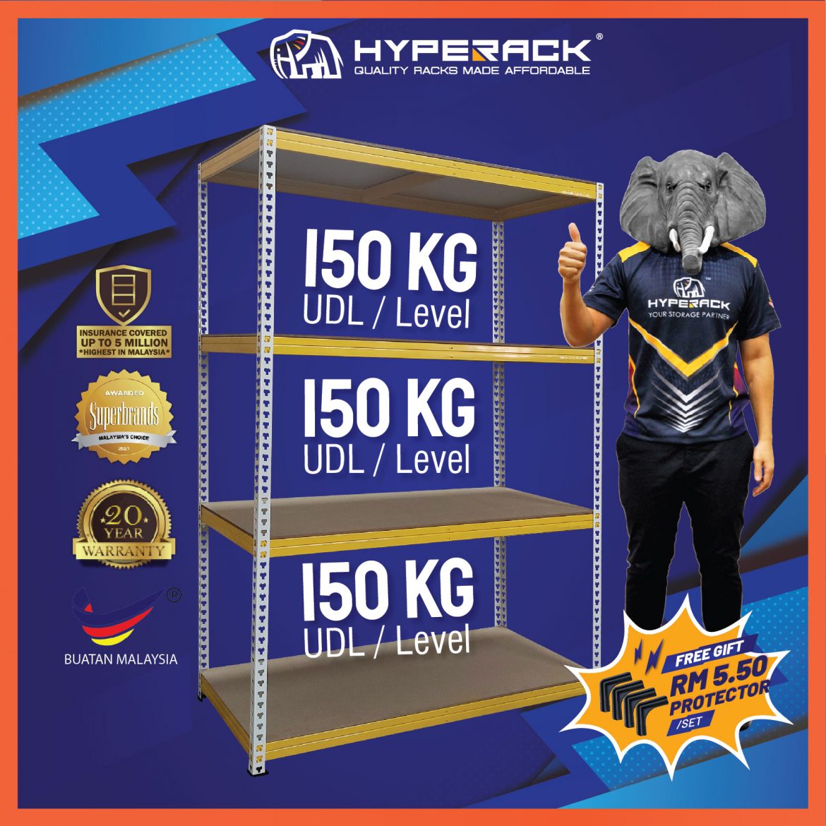 HYPERACK ™️ Livin Rack Blue&Yellow Boltless Rack 3 Levels Shelf Rack ...