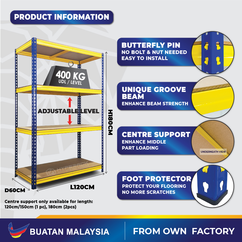 HYPERACK™️ Boltless Rack 5 Levels Blue&Yellow Shelf Storage Rack Rak ...